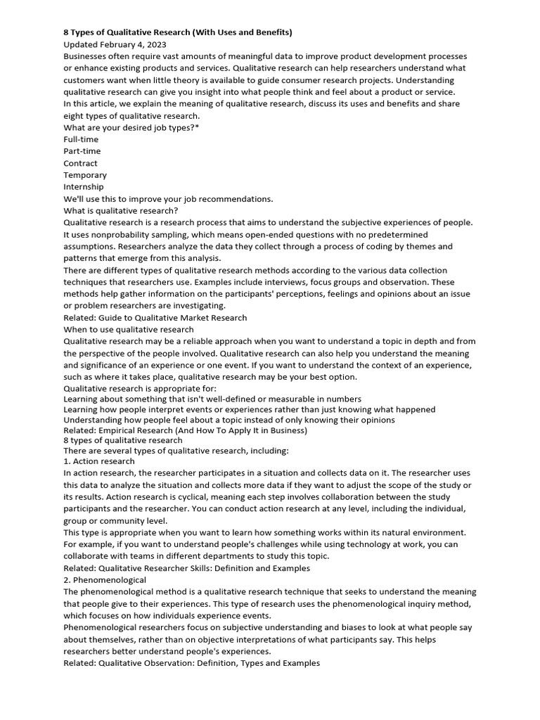 8 Types of Qualitative Research Explained | PDF | Qualitative Research ...