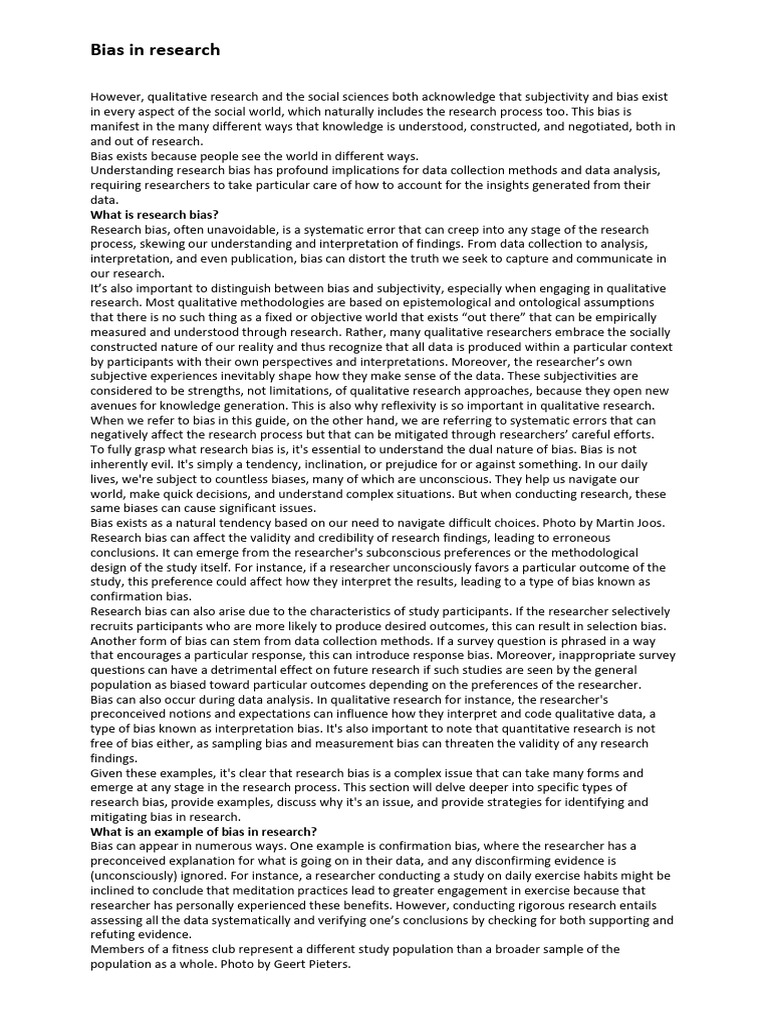 Bias in Research | PDF | Bias | Methodology