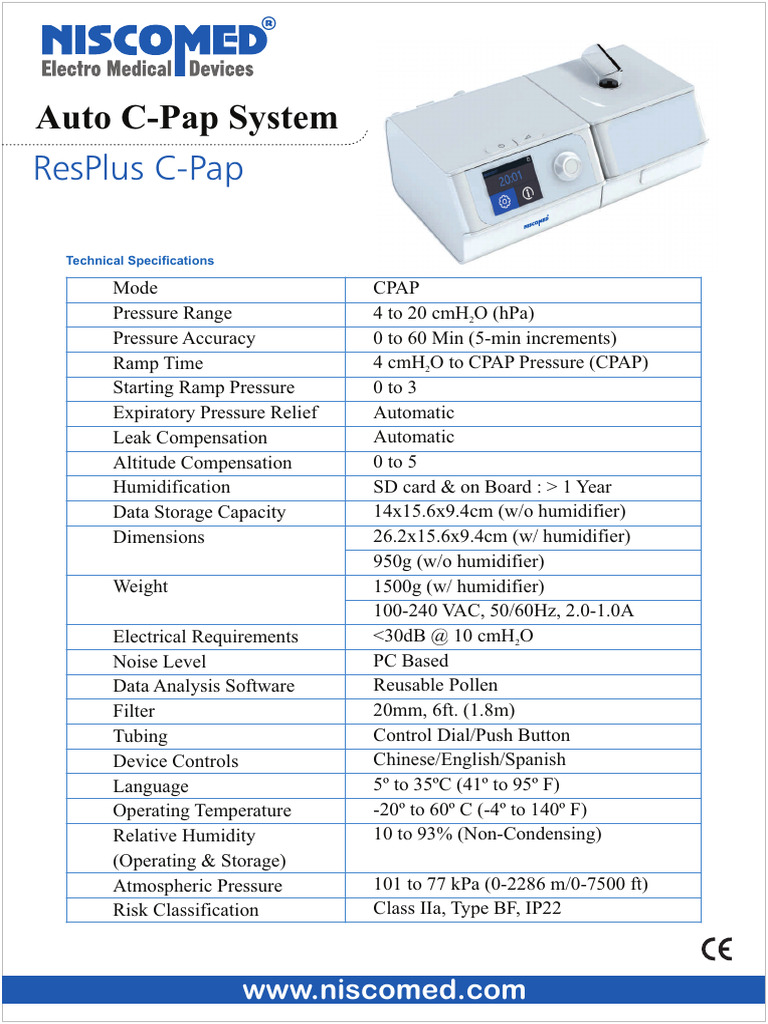 ResPlus Auto C-PAP System Specs | PDF