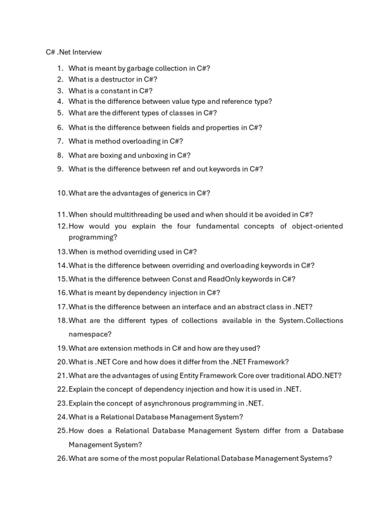 C Interview Question Pdf C Sharp Programming Language Method Computer Programming