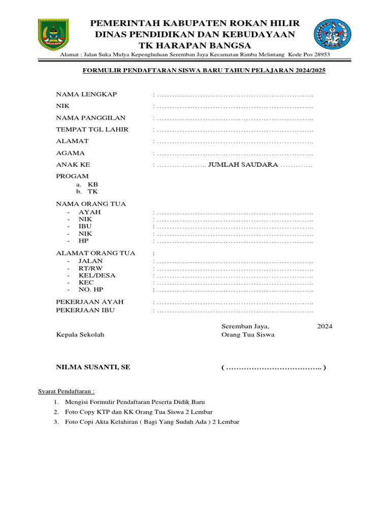 Formulir PPDB KB Asham 2024 | PDF