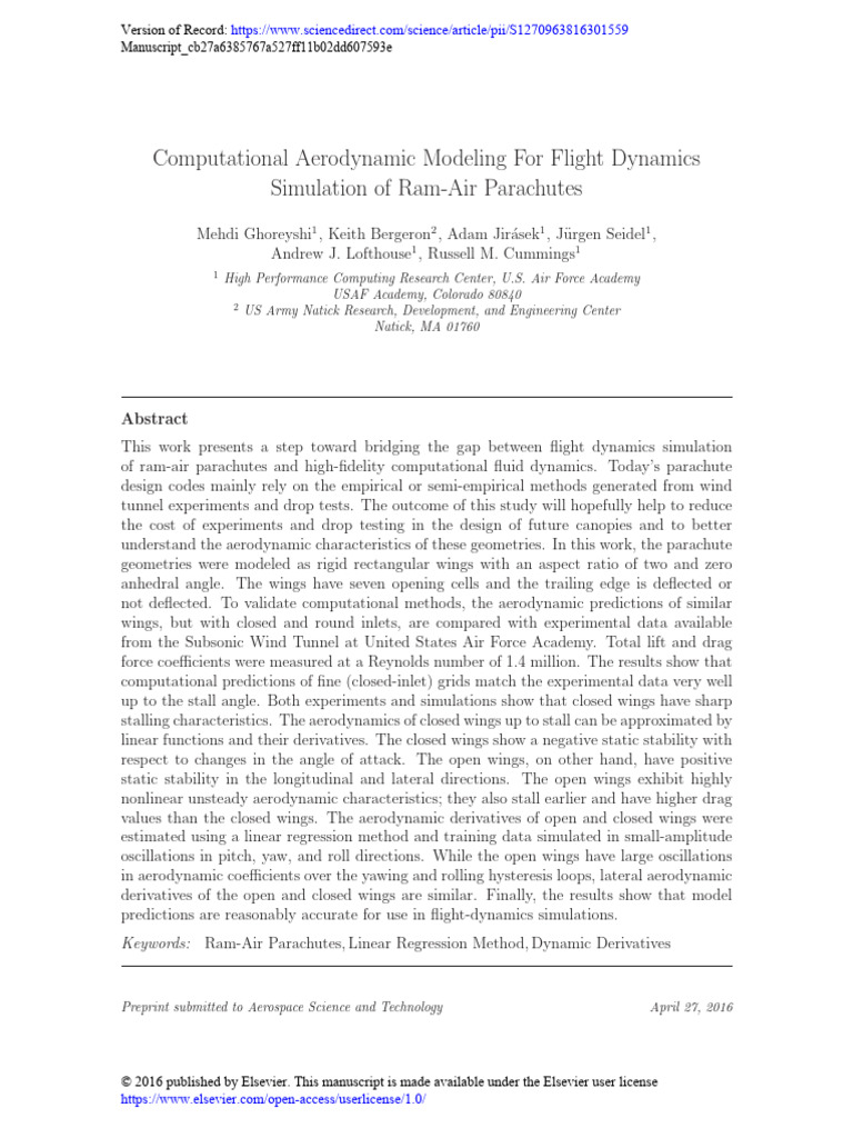 Computational Aerodynamic Modeling For Flight Dynamics Pdf