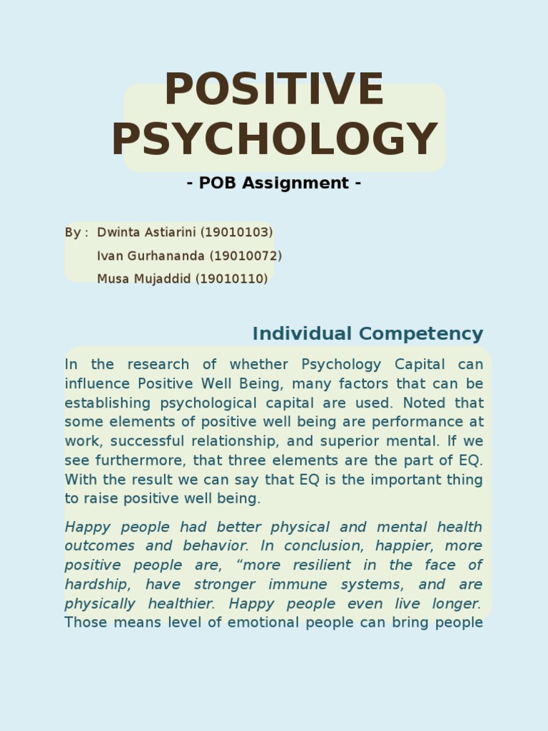 Positive Psychology: - POB Assignment | PDF | Optimism | Emotional Intelligence