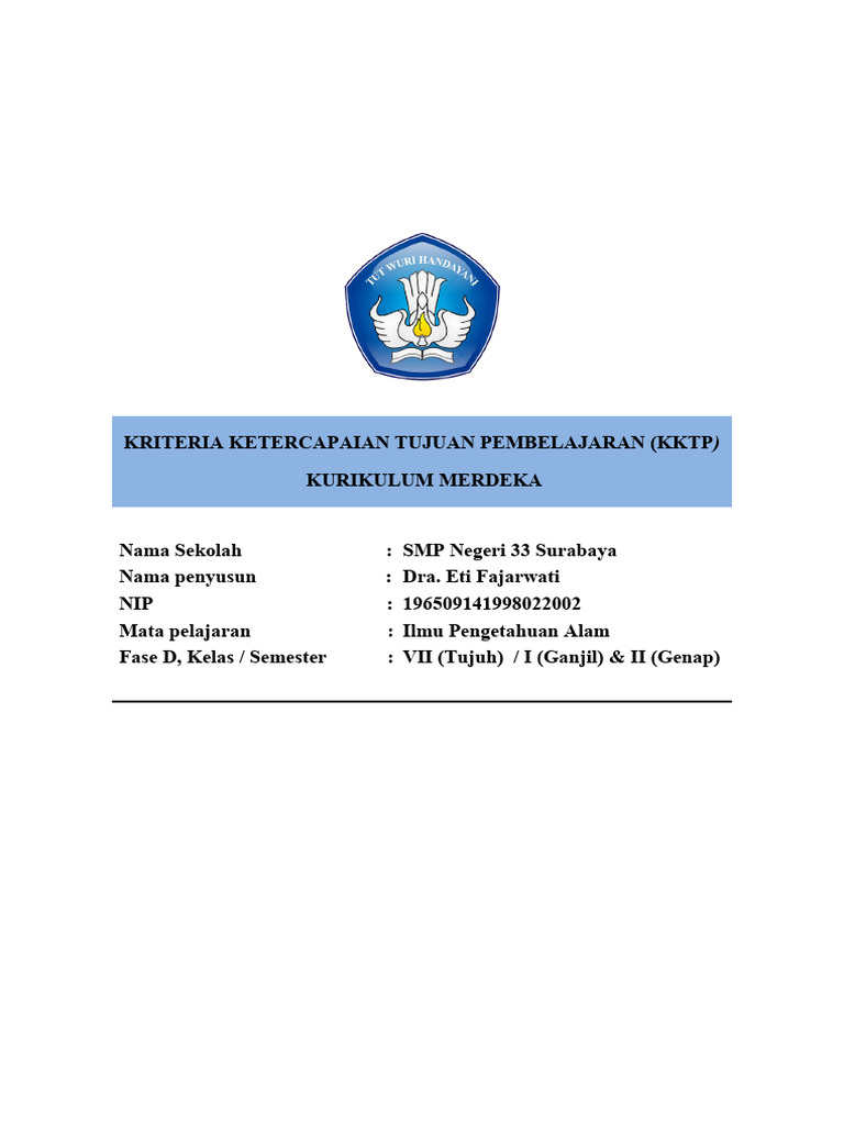 Format KKTP Kurikulum Merdeka SMP | PDF