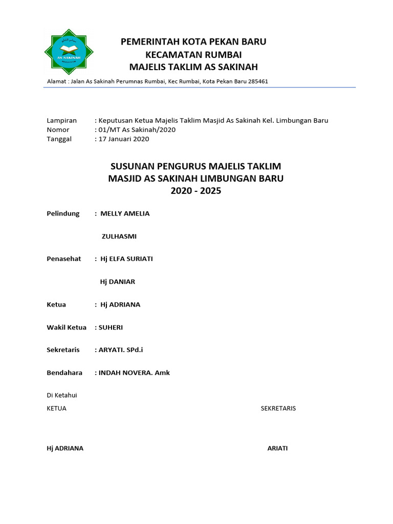 Pengurus Majelis Taklim As Sakinah | PDF
