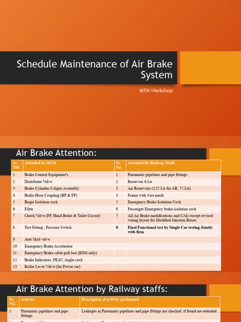 Schedule Maintenance of Air Brake System | Download Free PDF ...