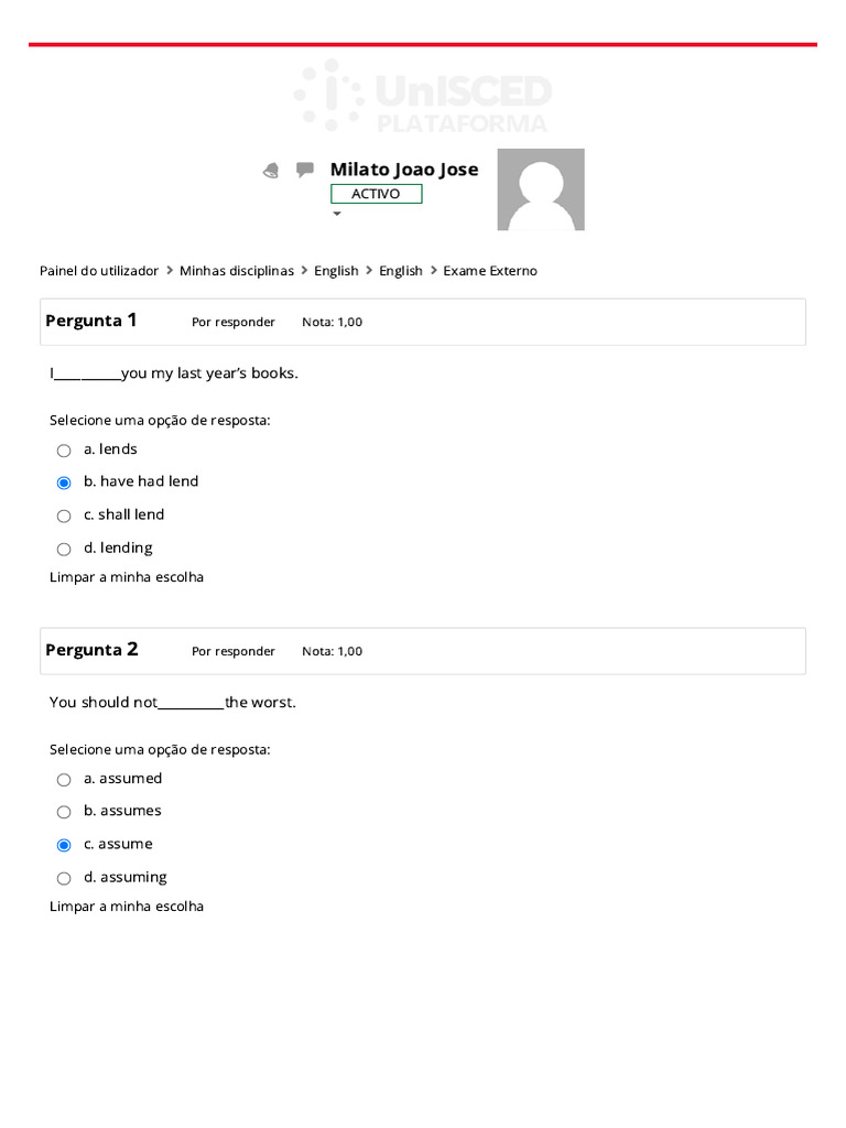 English English Exame Externo MILATO | PDF
