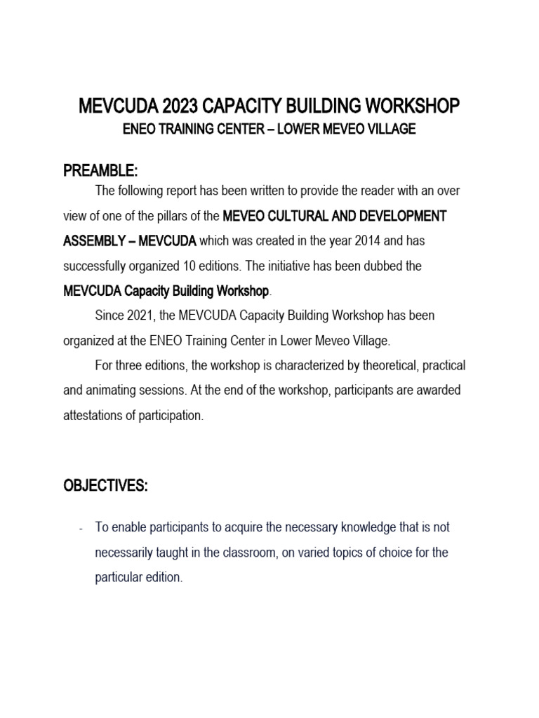 MEVCUDA 2023 CAPACITY BUILDING WORKSHOP 2023 REPORT | PDF