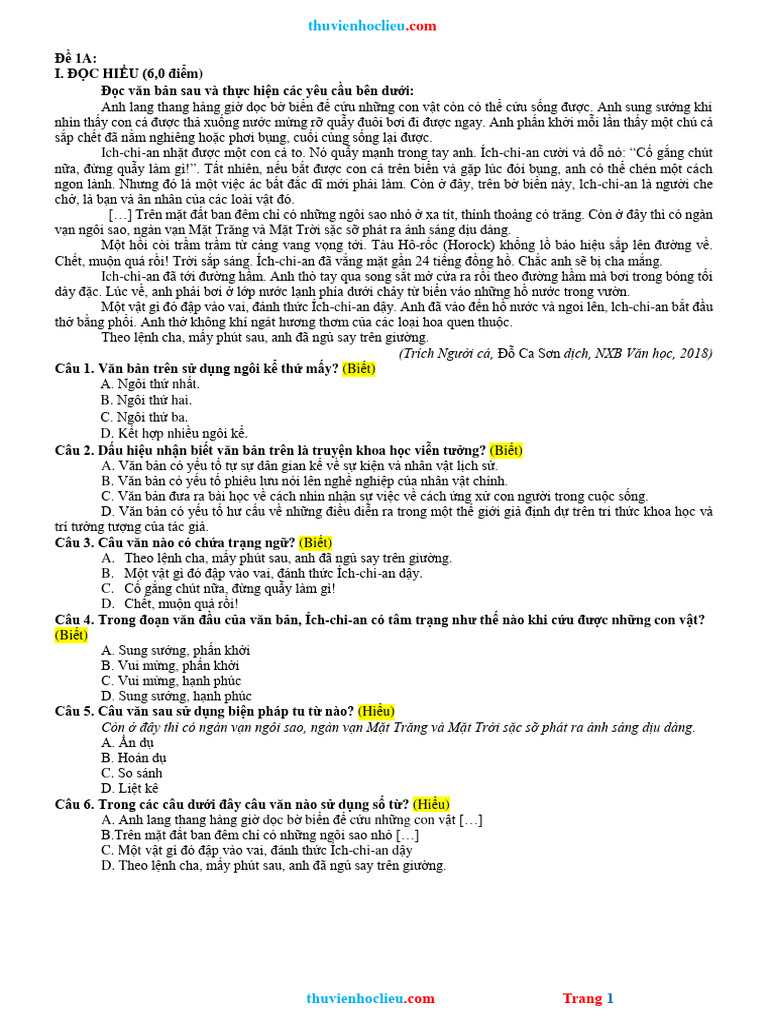 Bộ Đề Văn hk2 | PDF