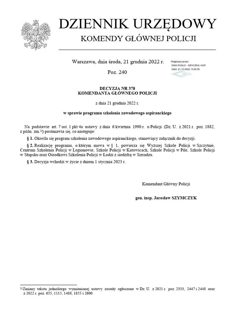 Program Szkolenia Zawodowego Aspiranckiego D-378.22 Z Dnia 21.12.2022 R ...