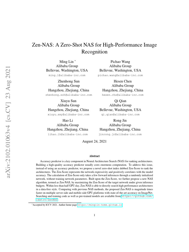 Zen NAS | PDF | Artificial Intelligence | Intelligence (AI) & Semantics