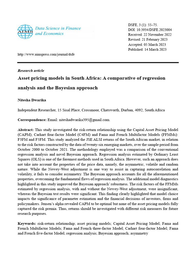 RegressionAnalysis Vs BayesianApproach | PDF | Capital Asset Pricing Model | Modern Portfolio Theory