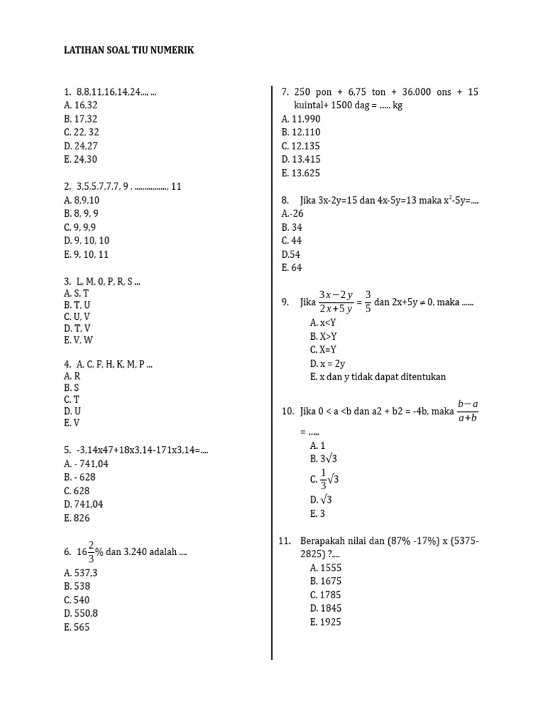 Latihan Soal Tiu Numerik | PDF