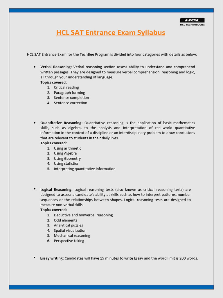 TechBee HCL CAT Syllabus | PDF