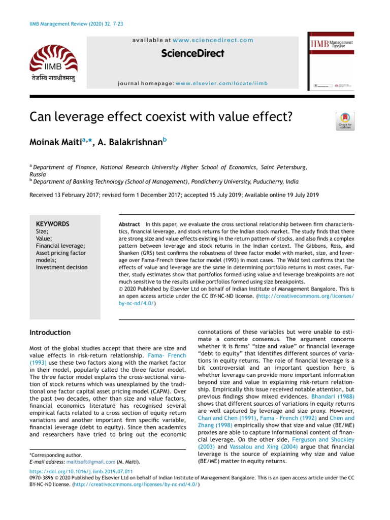 Can Leverage Effect Coexist With Value Effect | PDF | Leverage (Finance ...