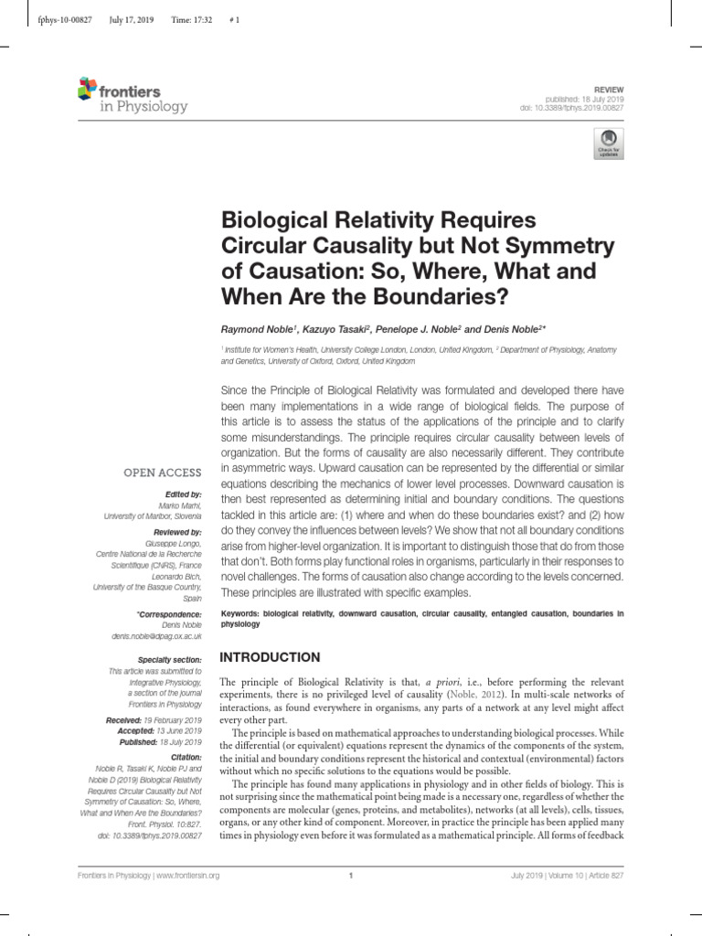 Abstract Biological Relativity and Circular Causality Noble | PDF ...