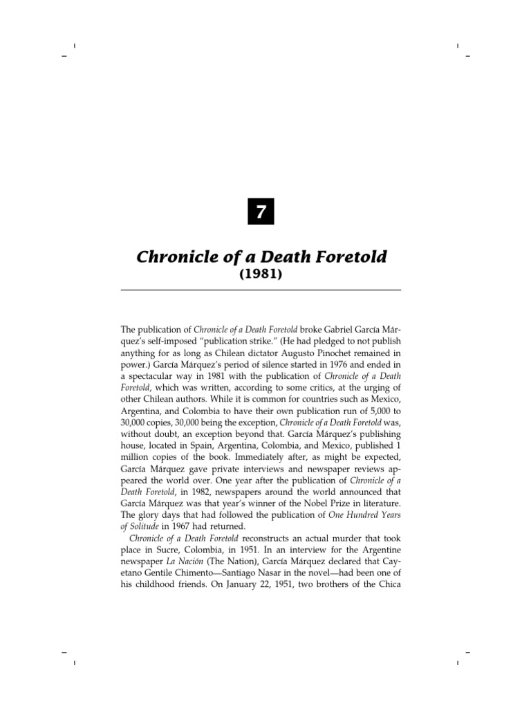 Chronicle of a Death Foretold Overview | PDF