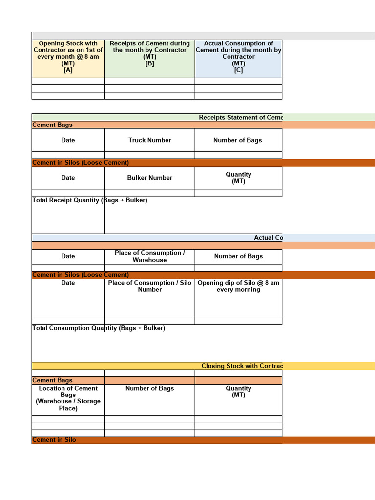 Monthly Cement Receipt and Consumption Report | PDF | Cement | Business ...