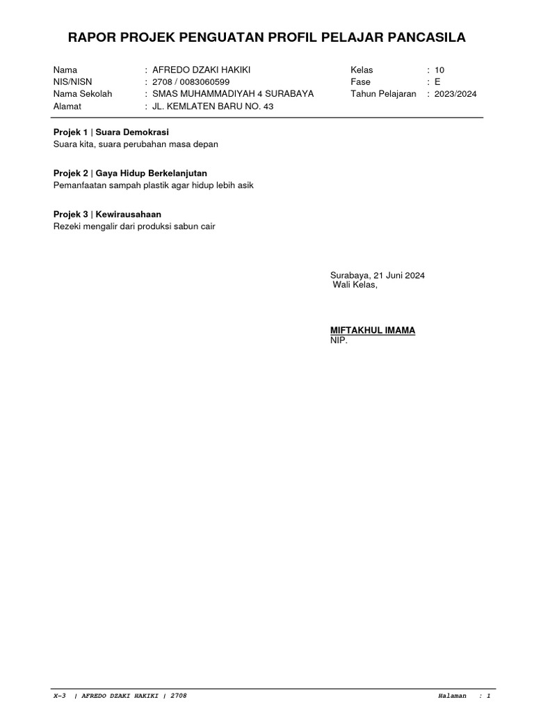 Rapor p5bk Kls x3 | PDF