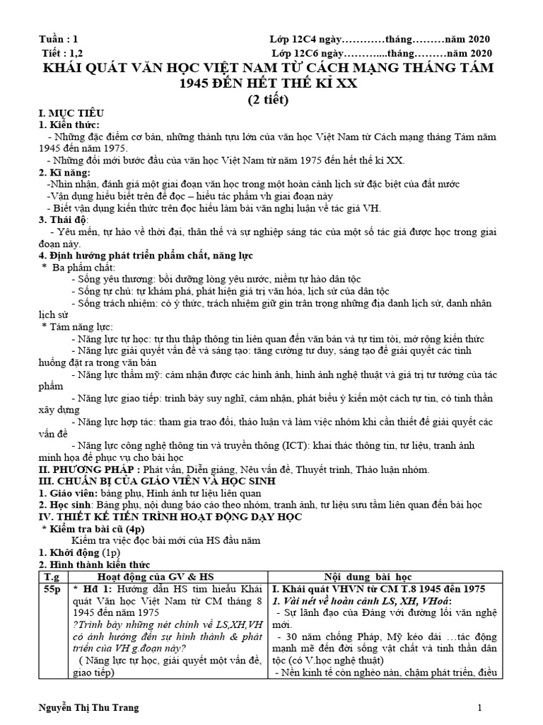 G.an NG Văn 12 Hki 2020-2021 | PDF