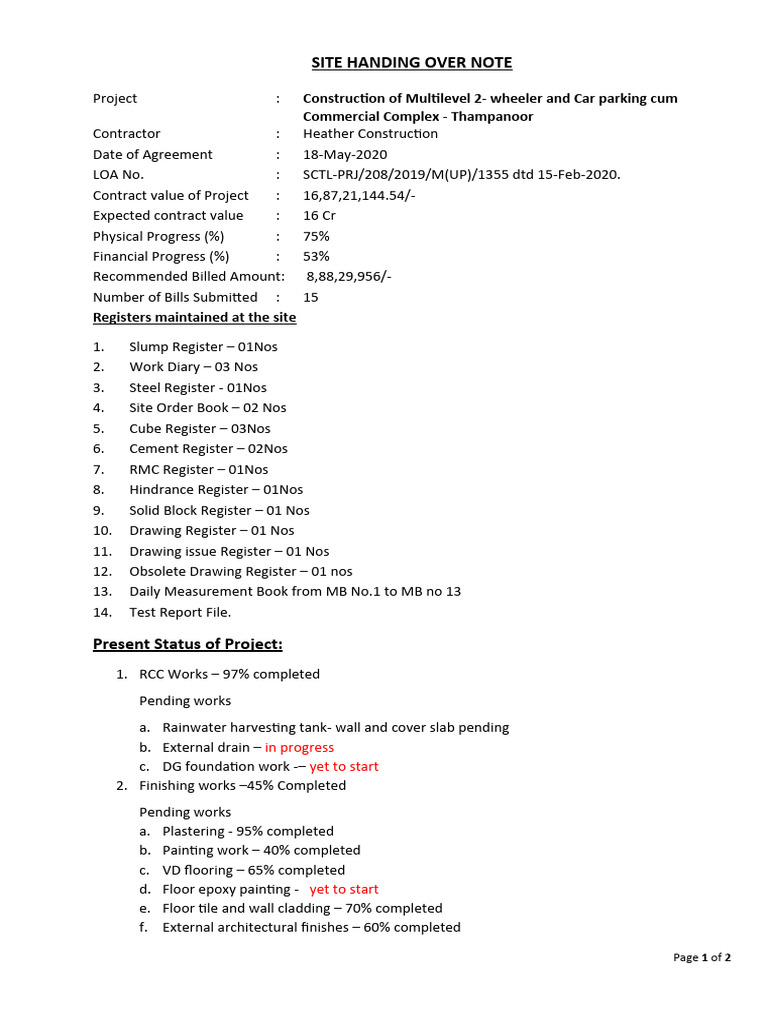 Handing Over Documents MLCP | PDF | Building Engineering