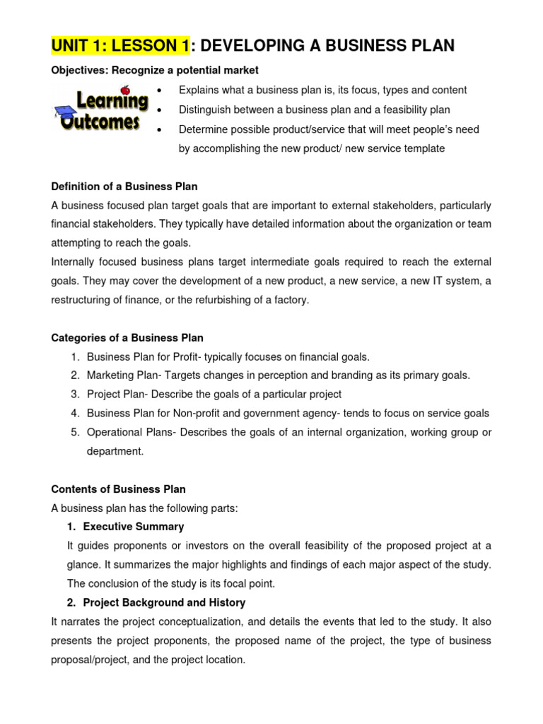 Entrep Lesson 1 Developing A Business Plan | PDF | Business Plan | Expense