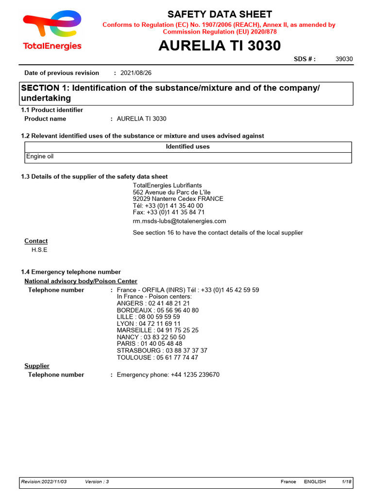 Aurelia TI 3030 Safety Data Sheet | PDF | Toxicity | Oxide