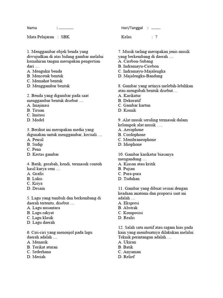 Soal SBK KLS 7 | PDF