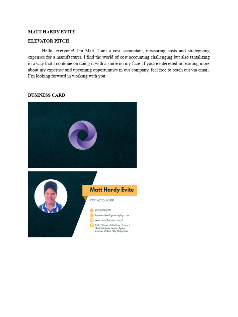 Evite_business Card & Elevator Pitch | PDF