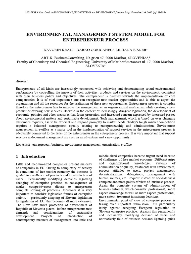 Environmental Management System Model For Entrepreneur Process | PDF ...