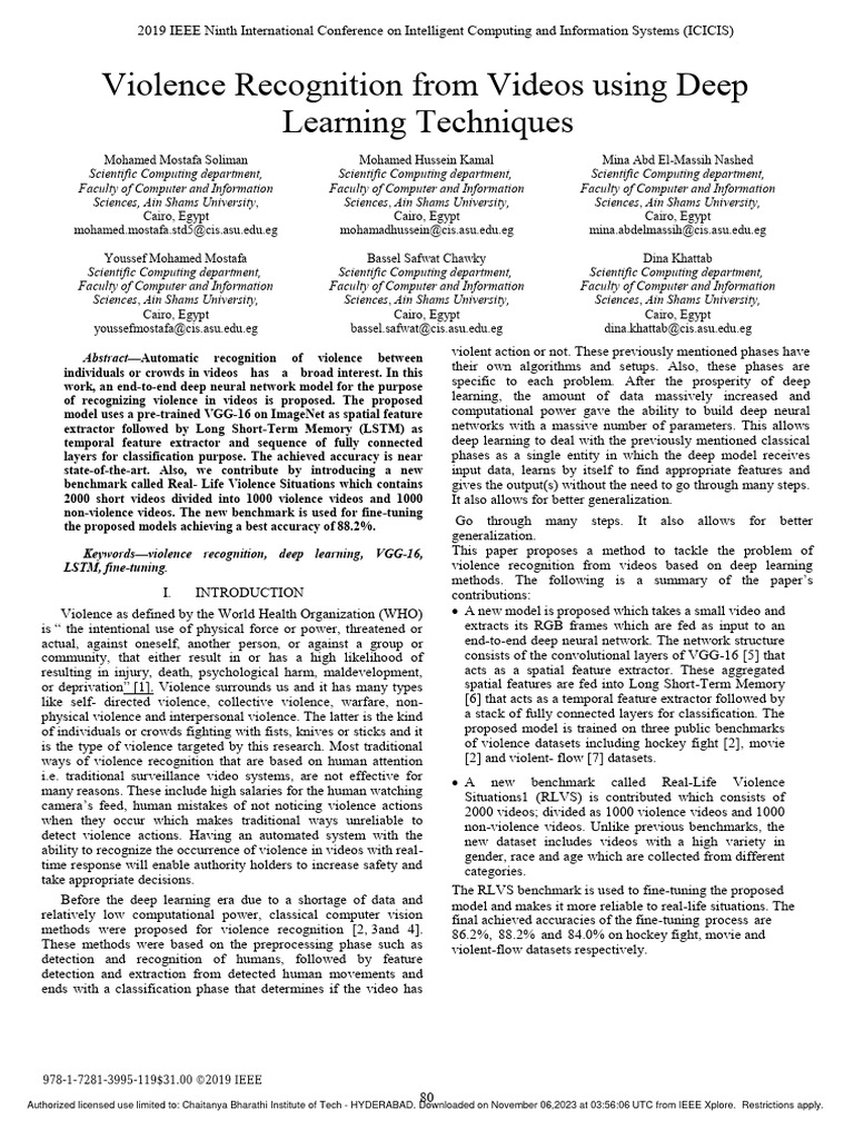 Violence Recognition From Videos Using Deep Learning Techniques3 | PDF | Deep Learning ...
