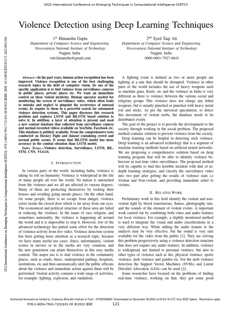 Violence Detection Using Deep Learning Techniques1 Pdf Applied Mathematics Computational