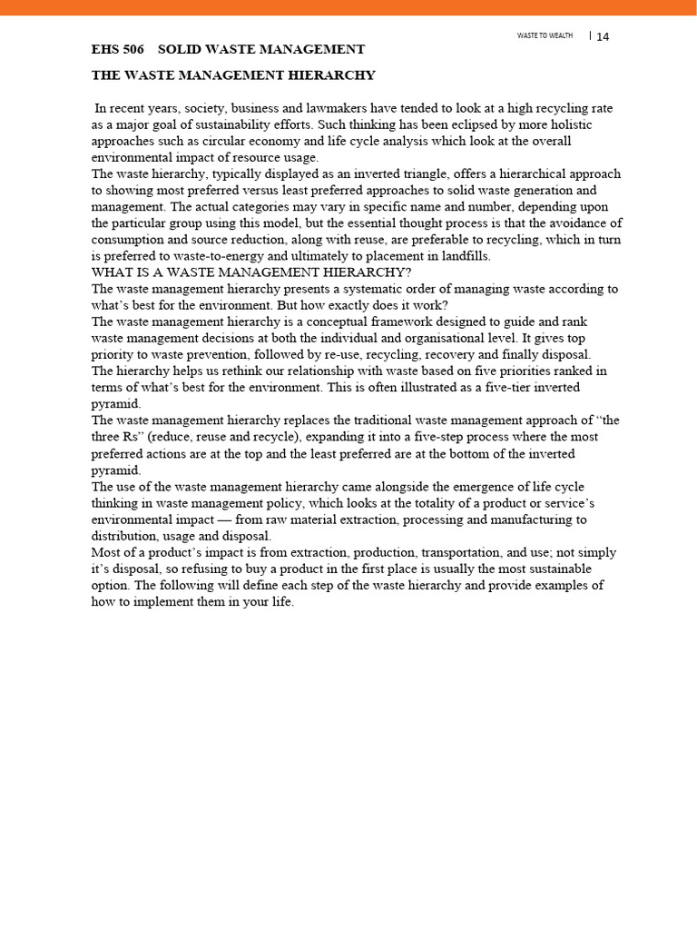EHS 506 SOLID WASTE MGT 2023.docxm | PDF | Waste Management | Waste