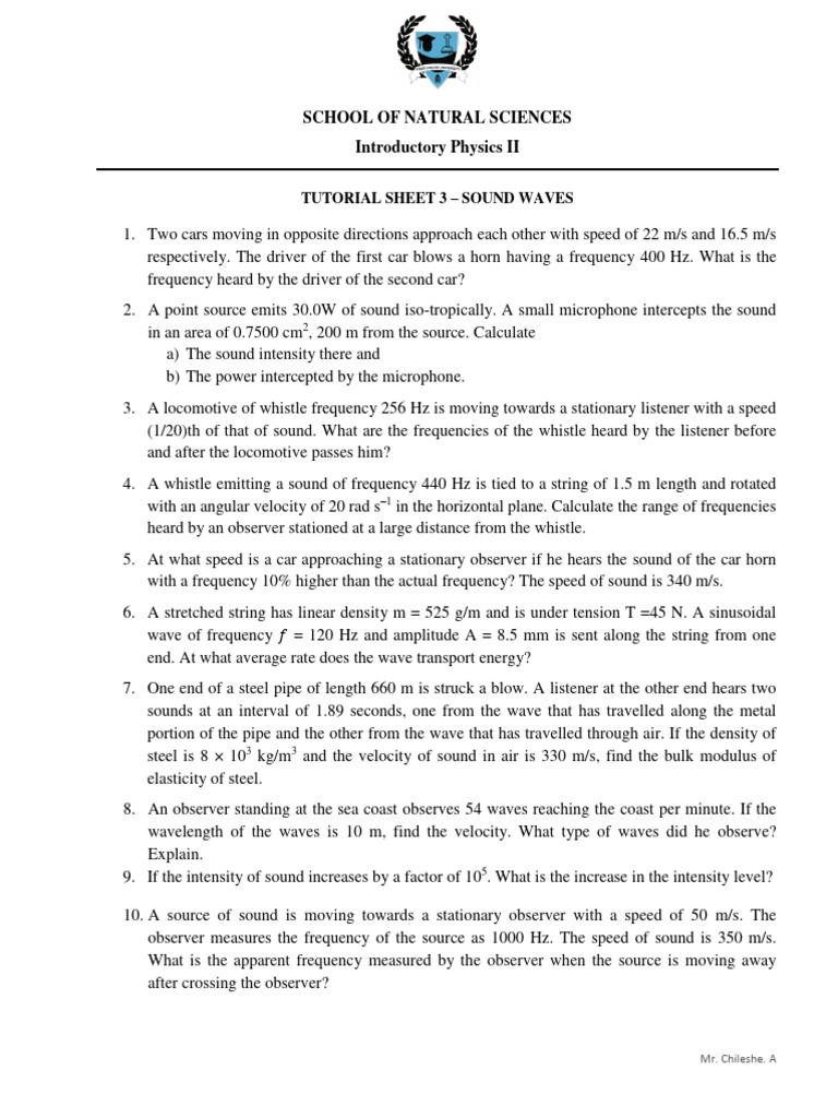 Tutorial Sheet 3 - Sound Waves-1 | PDF | Sound | Frequency