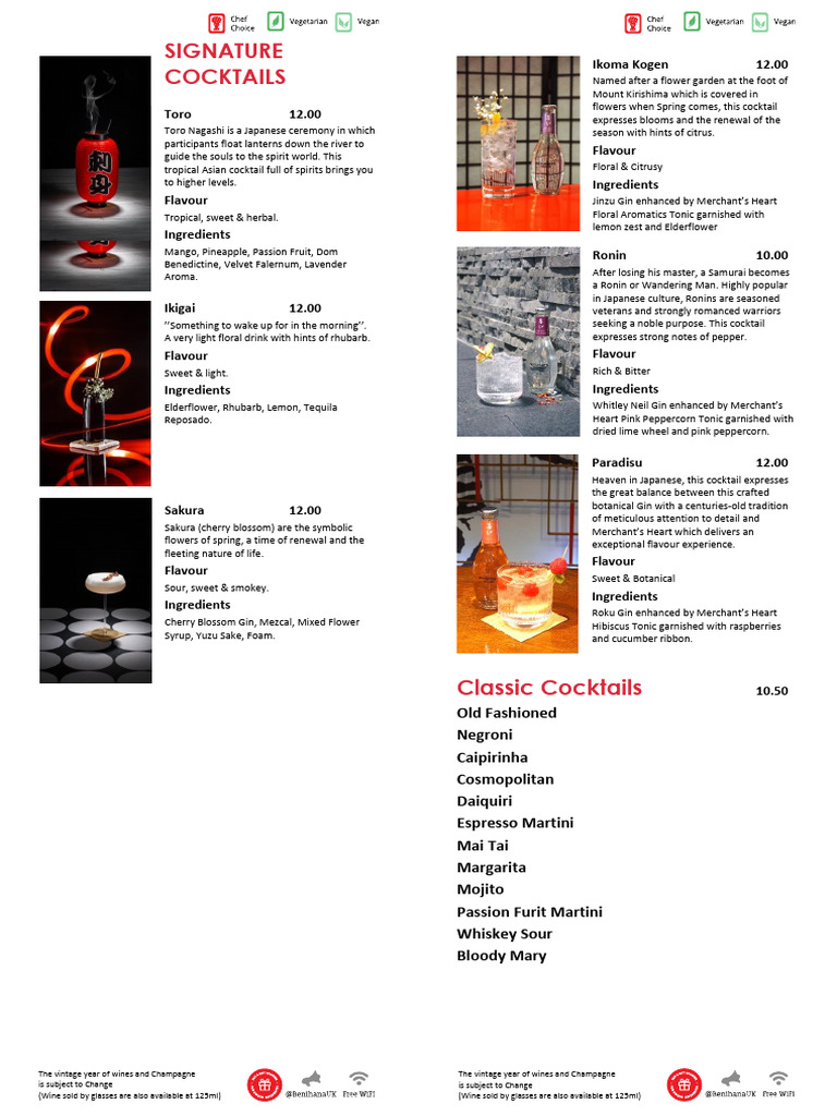 Benihana Piccadilly Drinks Menu 08.20 | PDF | Champagne | Wine