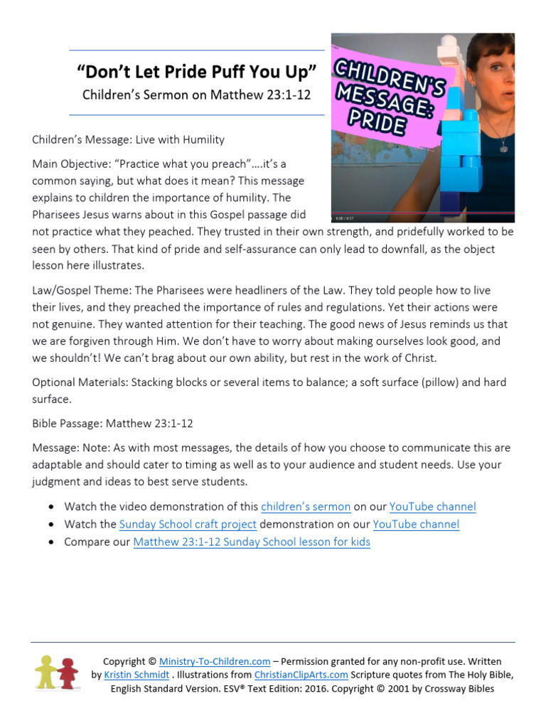 Childrens Sermon About Pride and Humility | PDF | English Standard ...