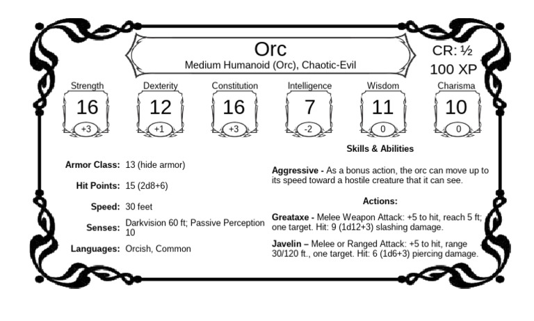CR: 100 XP: Medium Humanoid (Orc), Chaotic-Evil | PDF