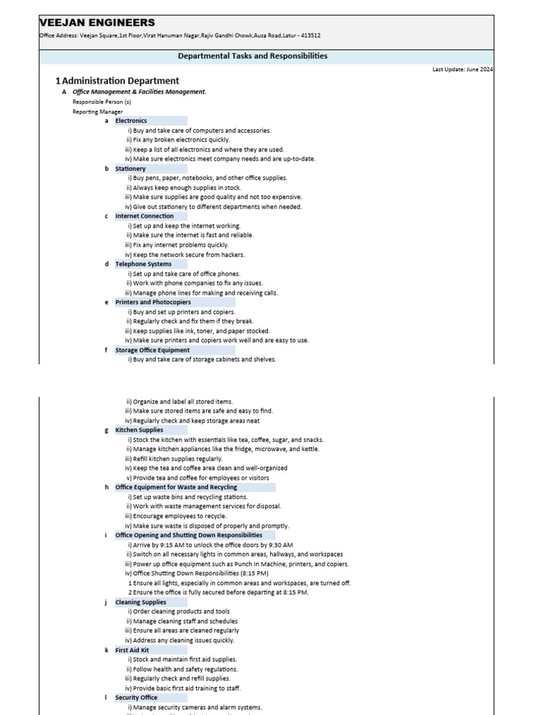 Departmental Tasks & Responsilities | PDF | Regulatory Compliance ...