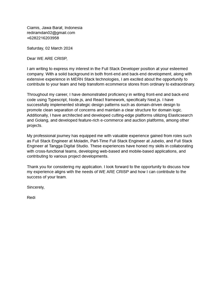Cover Letter - Lamar Pekerjaan | PDF
