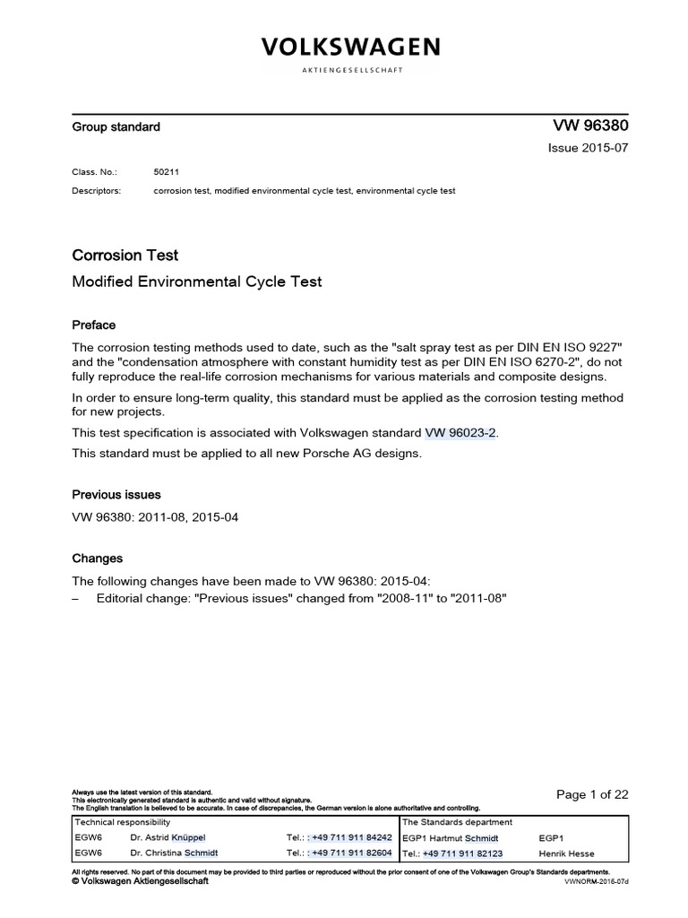 VW 96380 Corrosion Test Standard | PDF | Materials | Chemistry