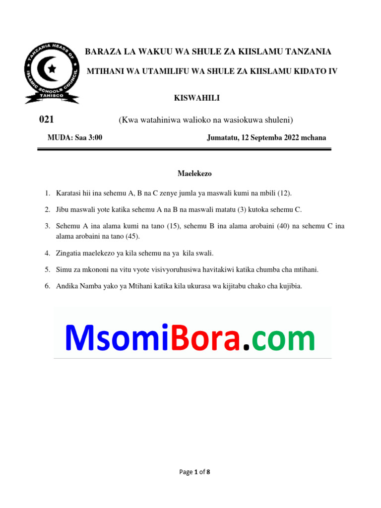 KISWAHILI - Questions N Answers-3 | PDF