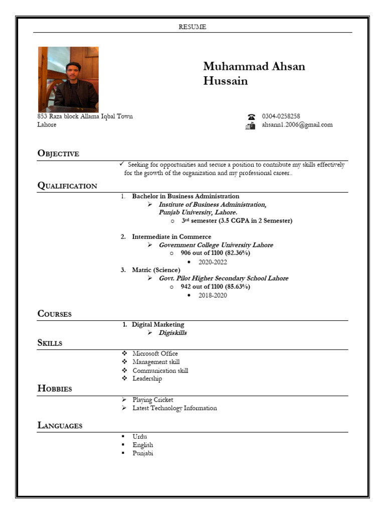 Muhammad Ahsan's Professional Resume | PDF
