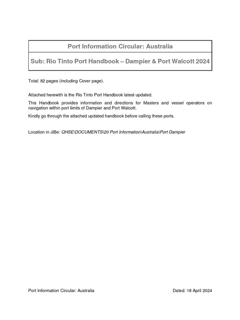 Port Circular - Australia - Rio Tinto Port Handbook – Dampier & Port ...
