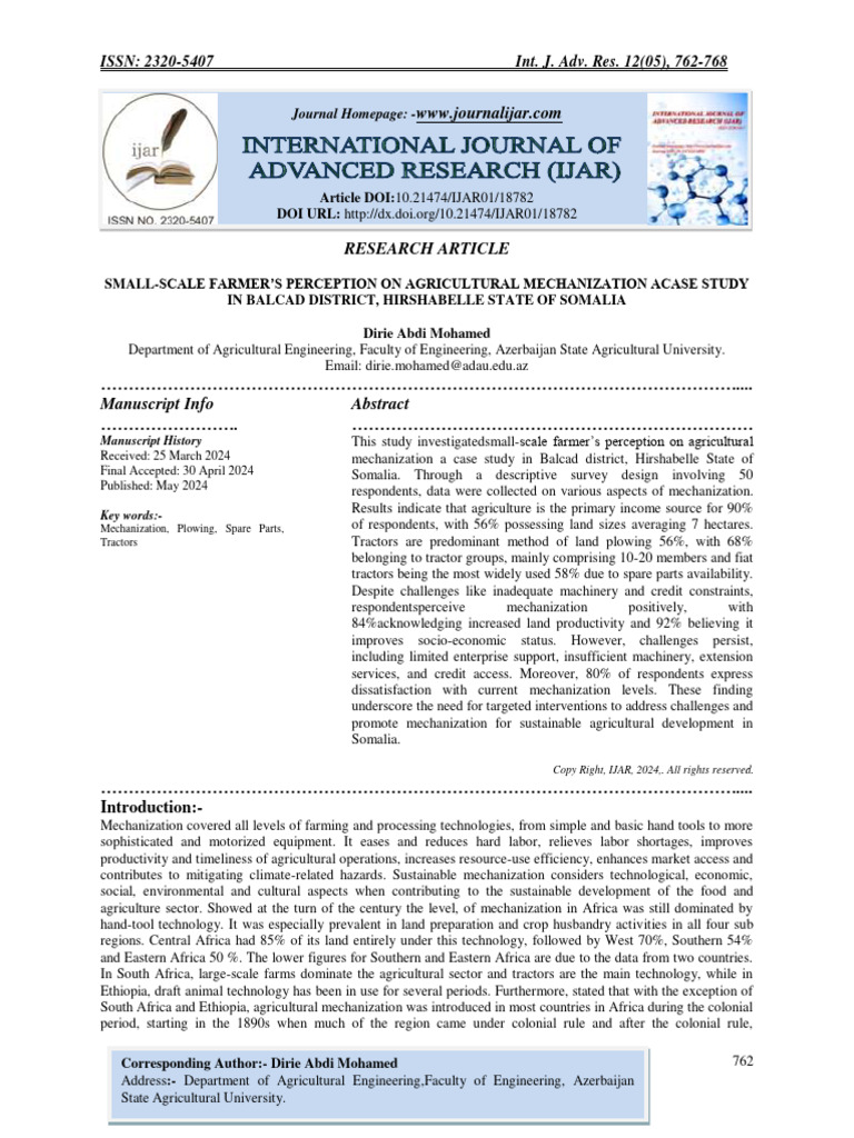 Small-Scale Farmers Perception On Agricultural Mechanization Acase ...