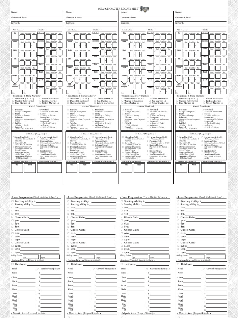 Solo Character Record Sheet Template | PDF