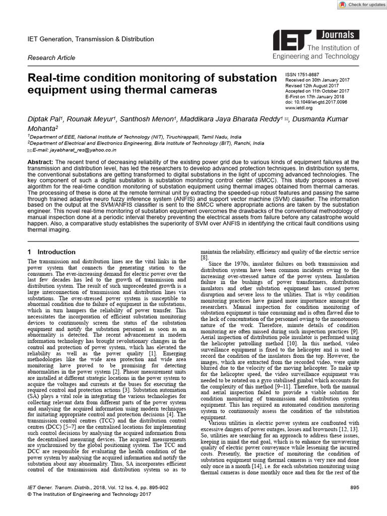 IET Generation Trans Dist - 2018 - Pal - Real Time Condition Monitoring of Substation Equipment ...