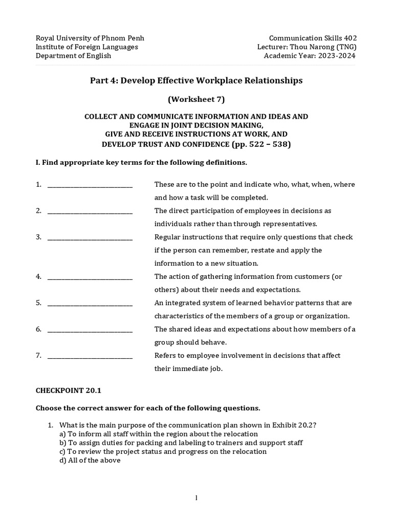 CM402-Part 4 - Worksheet 7-2023-24 | PDF | Employment | Consensus ...