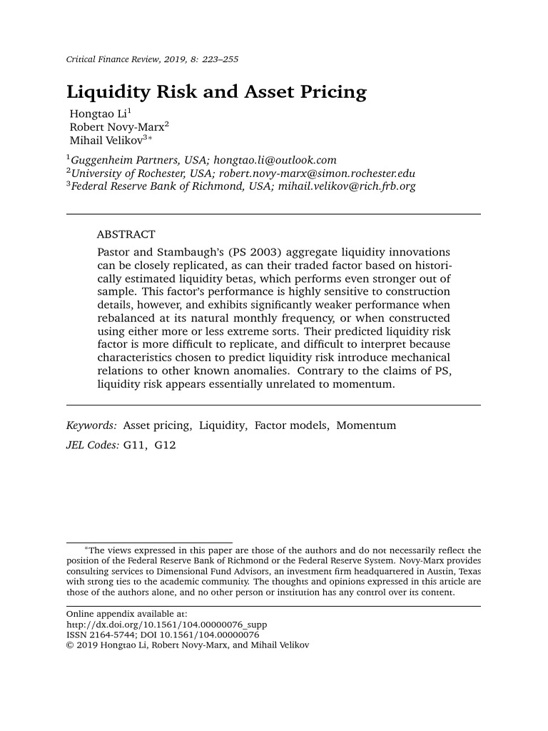 Liquidity Risk and Asset Pricing | PDF | Market Liquidity | Beta (Finance)