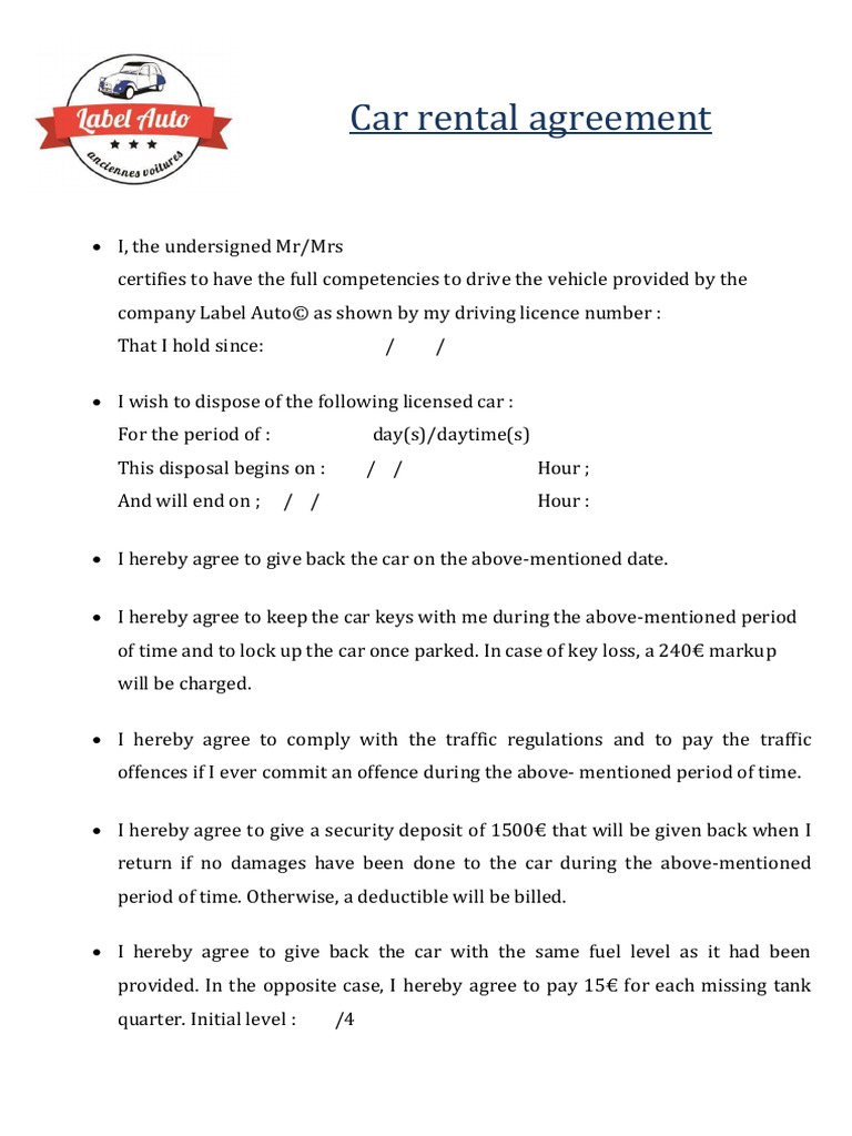 Car Rental Agreement Example | PDF | Car | Fuel Economy In Automobiles