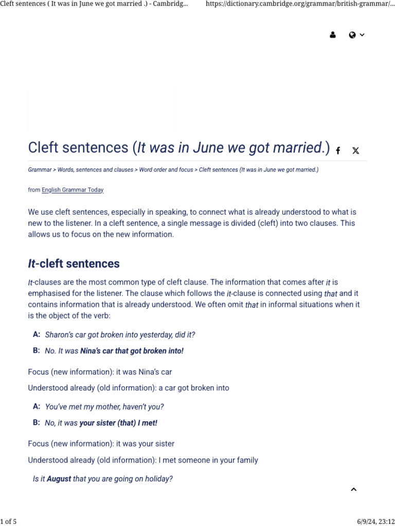 Cleft Sentences Explained | PDF | Sentence (Linguistics) | Subject ...